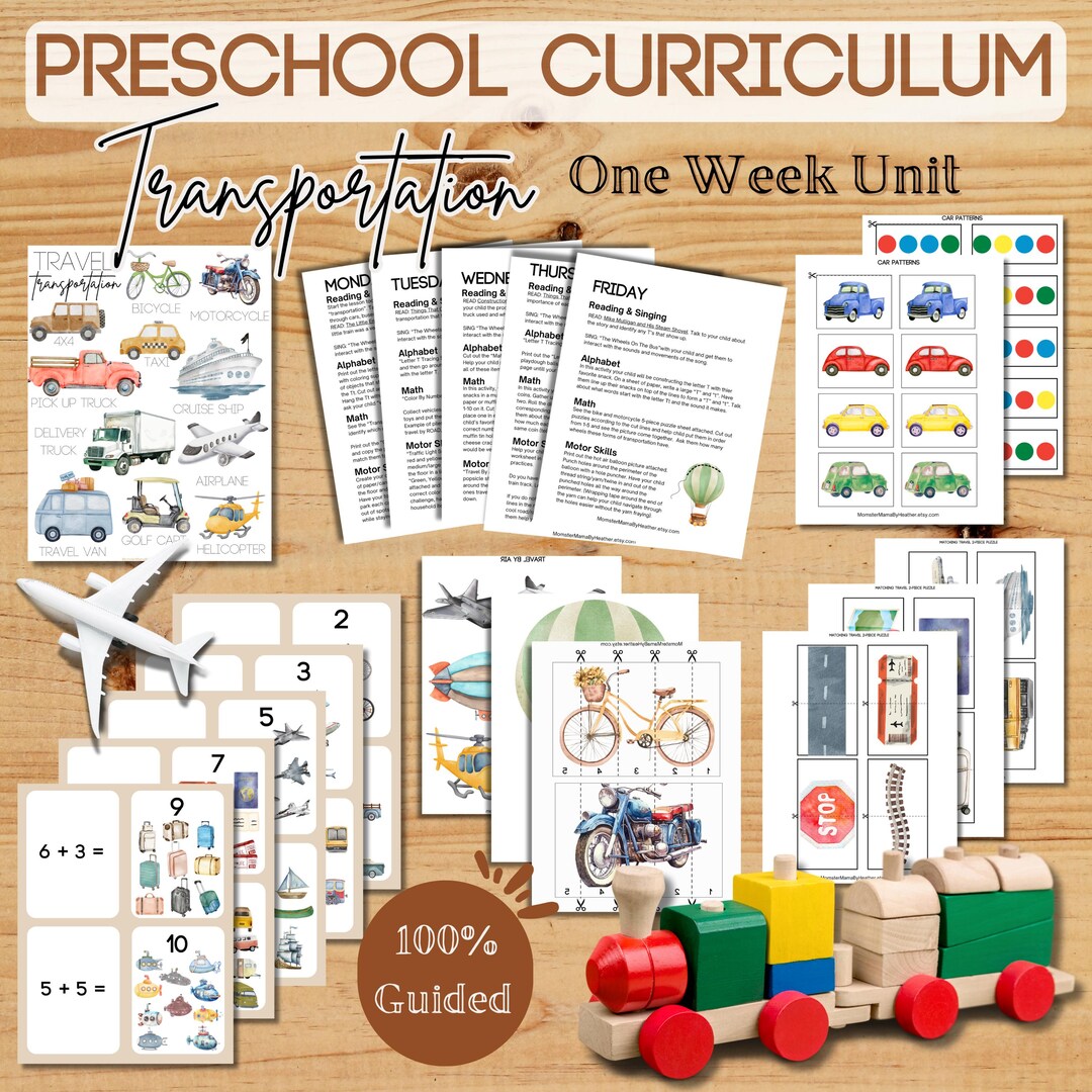 TRANSPORTATION Preschool Curriculum - Completely Guided Lessons - Hands ...