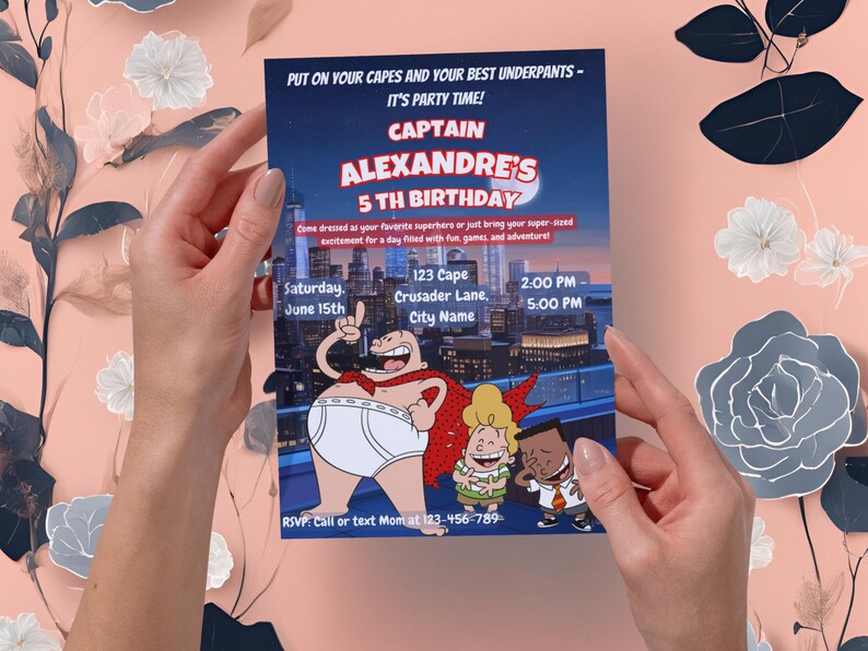 Captain Underpants Birthday Invitation | 5x7 Editable Template ...