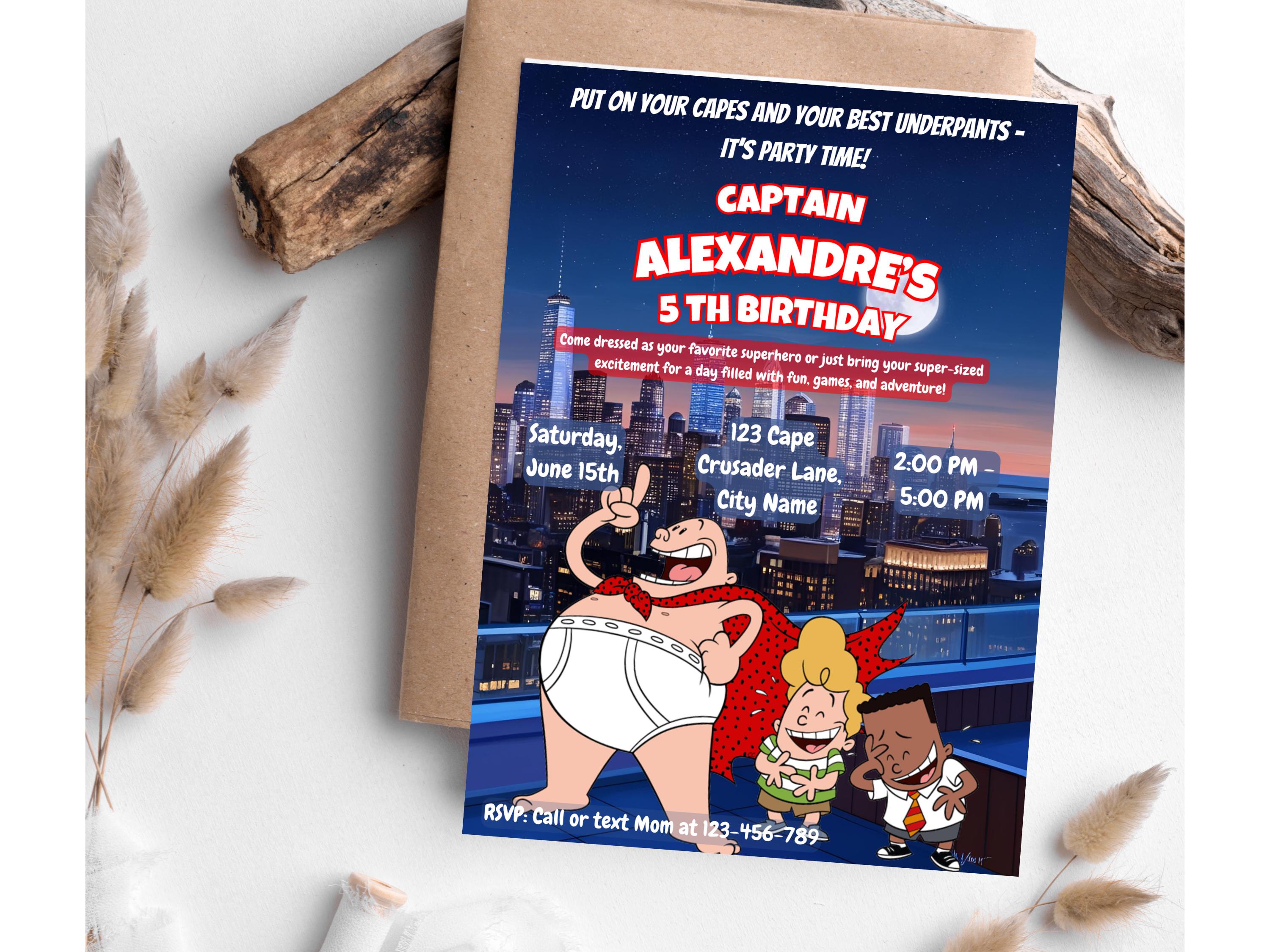 Captain Underpants Birthday Invitation | 5x7 Editable Template ...