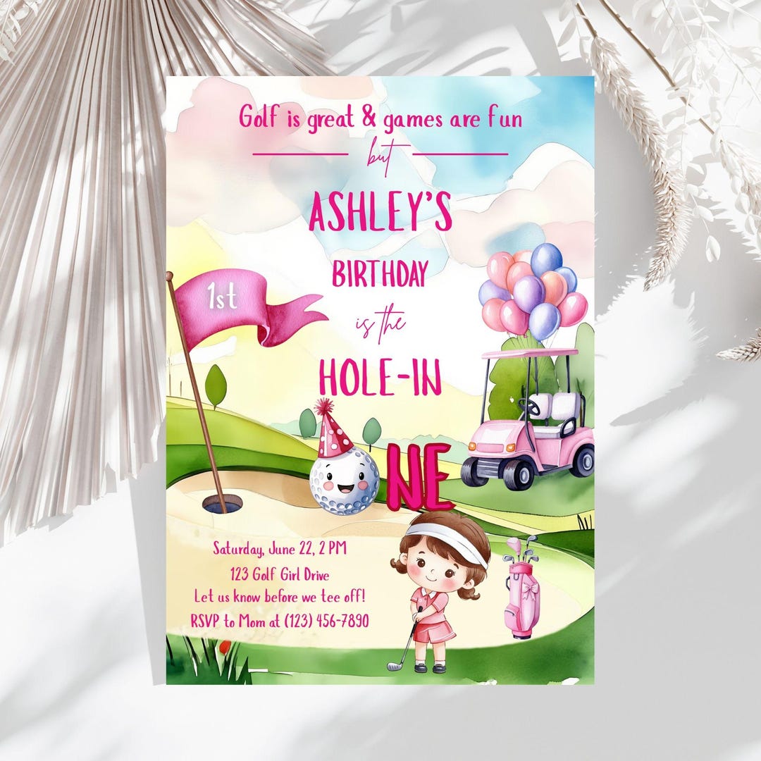 Girl Golf Birthday Invitation & Award Certificate – Hole-in-one Party ...