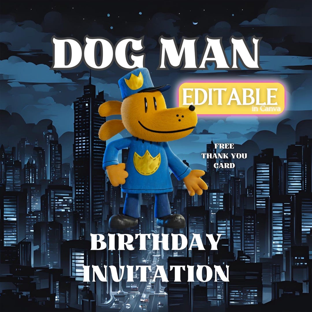 Dog Man Birthday Invitation | Editable Comic Book Party Template | 5x7 ...