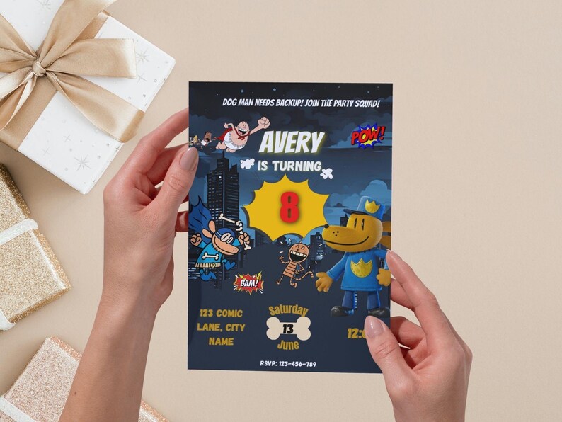Dog Man Birthday Invitation | Editable Comic Book Party Template | 5x7 ...