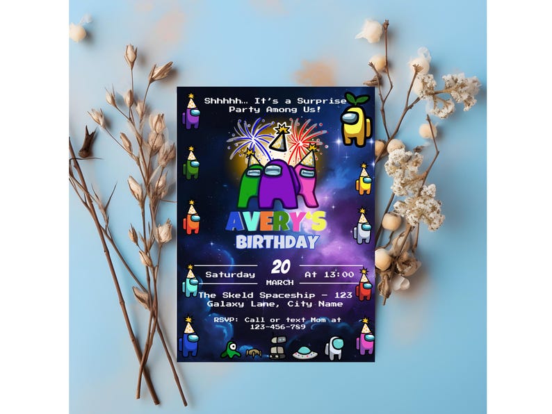 Among Us Style Birthday Invitation | Editable Space Party Template for ...