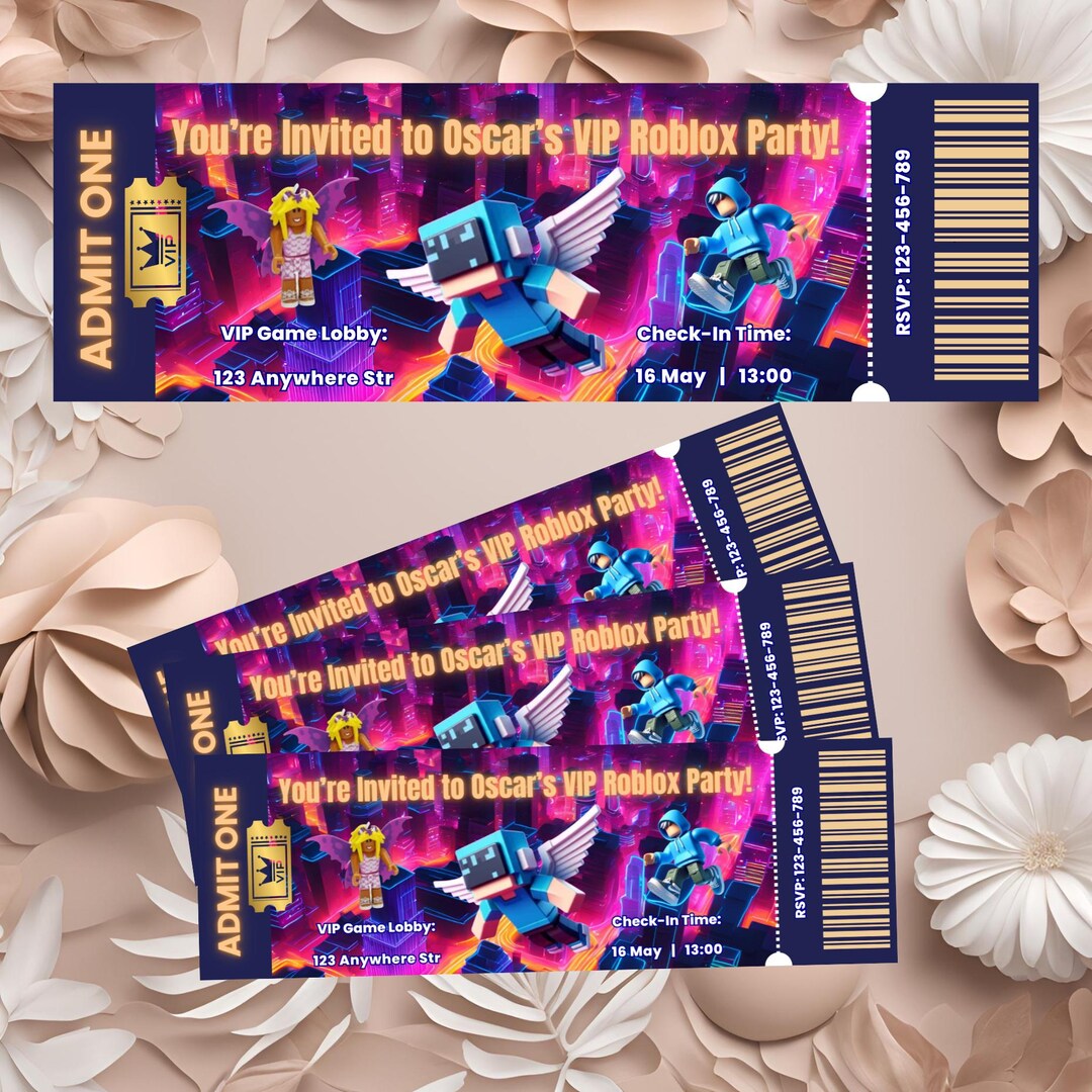 Roblox Ticket Invitation for Boys | VIP Gaming Birthday Party Editable ...