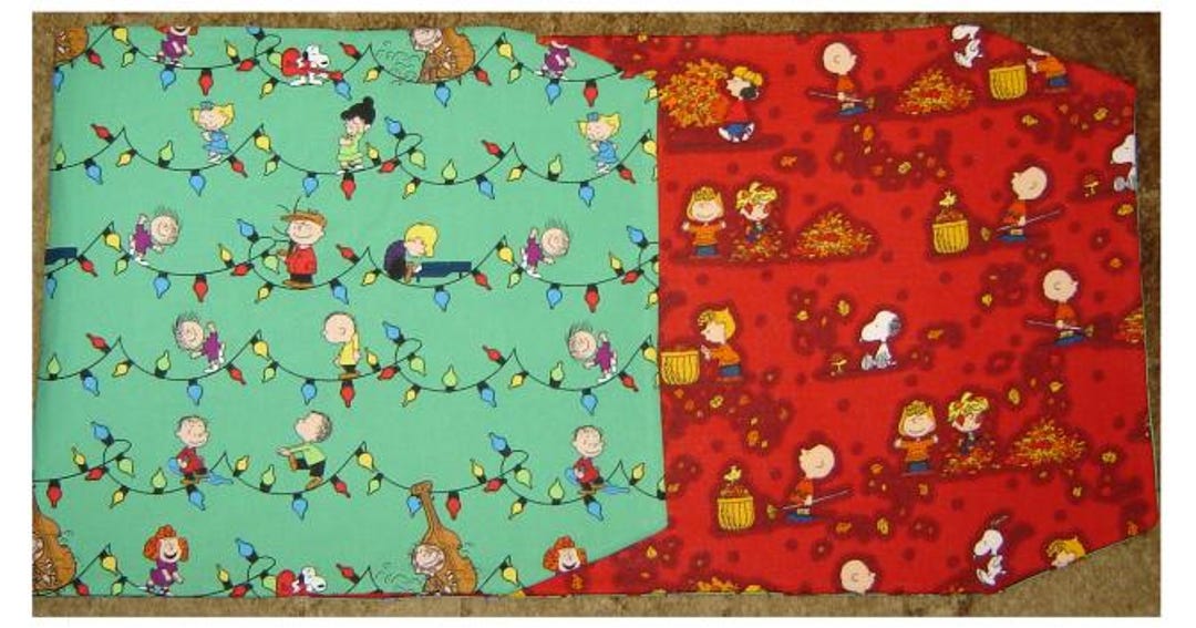 PEANUTS GANG and SNOOPY Table Runner. Reversible Thanksgiving and ...