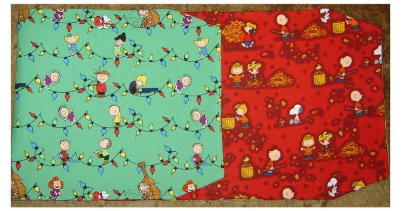 PEANUTS GANG and SNOOPY Table Runner. Reversible Thanksgiving and ...