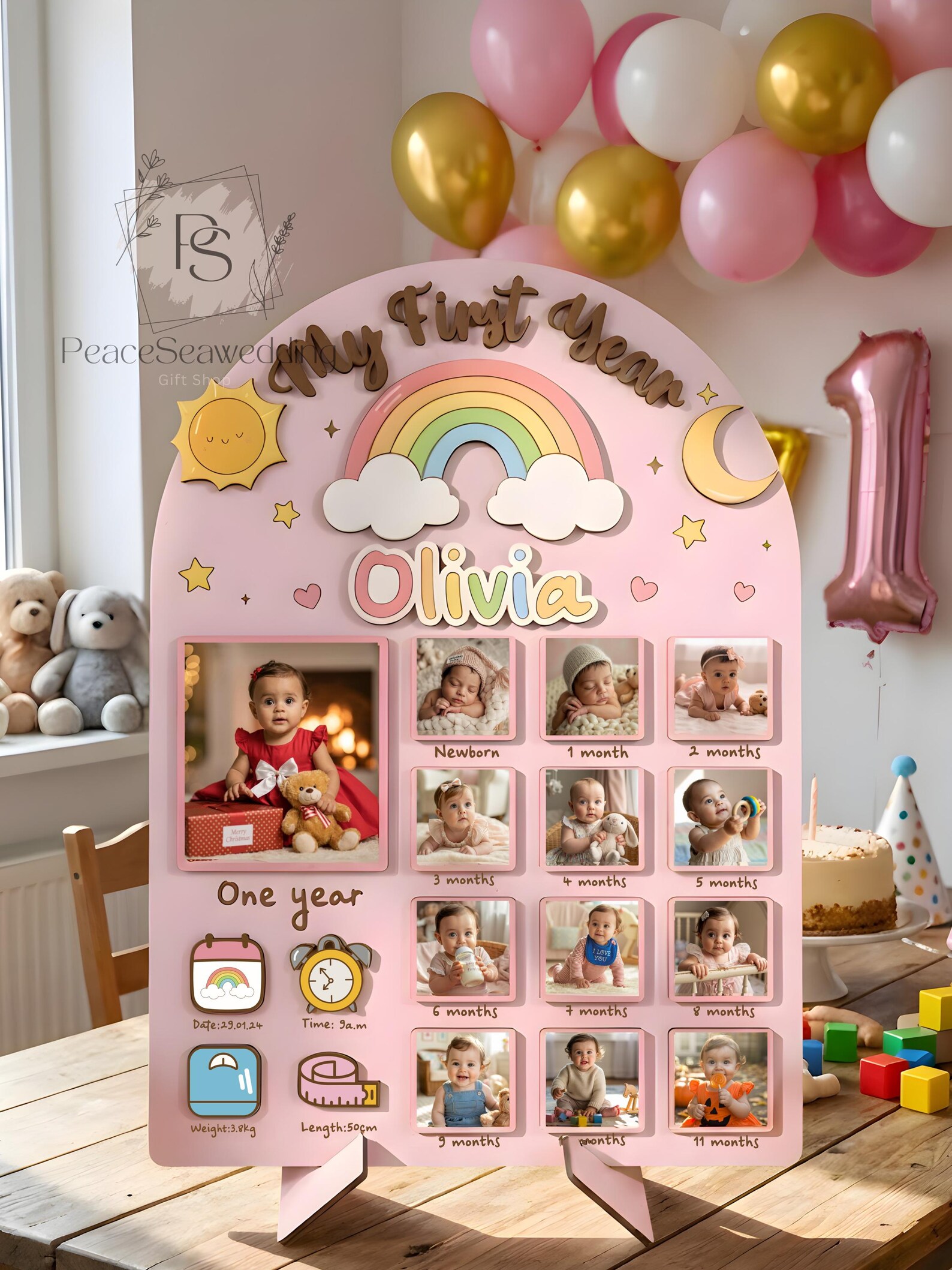 Personalized Birthday Photo Board, Baby 12 Month Frame, First Birthday ...