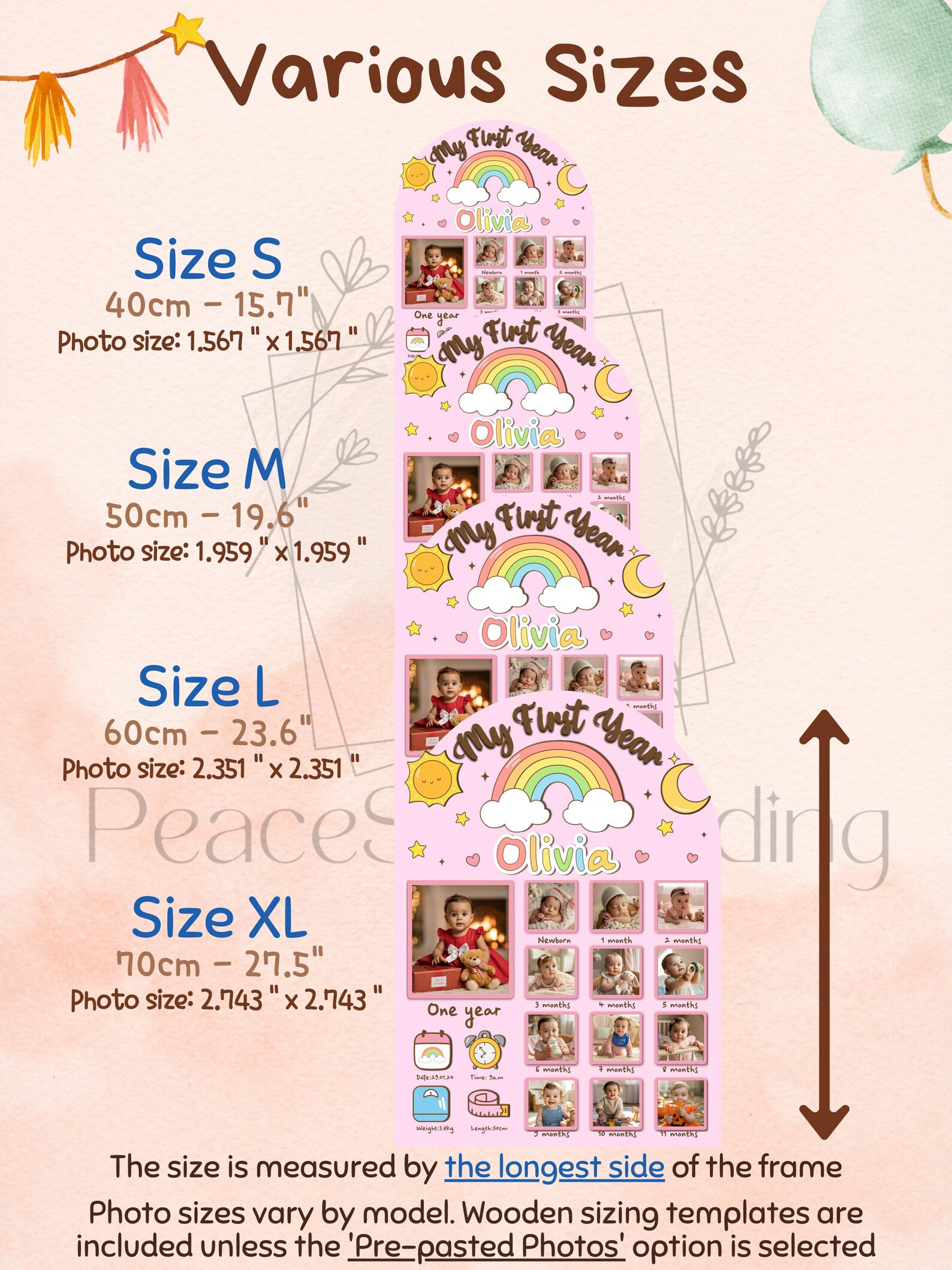 Personalized Birthday Photo Board, Baby 12 Month Frame, First Birthday ...
