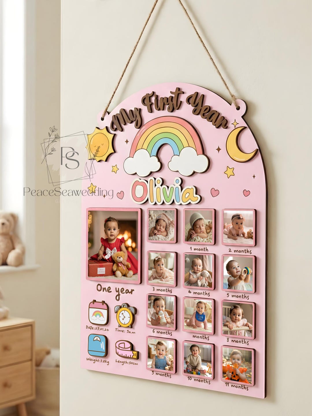 Personalized Birthday Photo Board, Baby 12 Month Frame, First Birthday ...