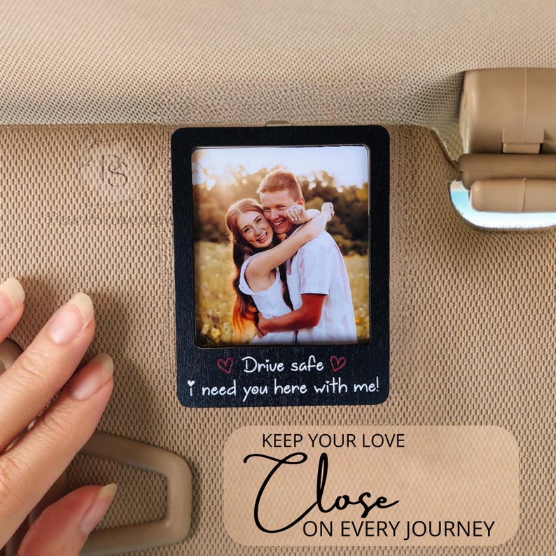 Personalized Photo Car Visor Clip, Engraved Wood Frame, Drive Safe Gift ...