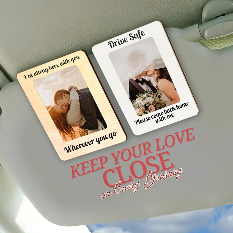 Personalized Photo Car Visor Clip, Engraved Wood Frame, Drive Safe Gift ...