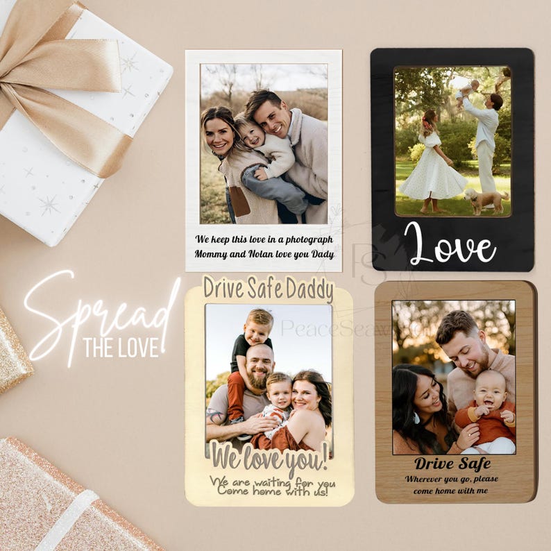 Personalized Photo Car Visor Clip, Engraved Wood Frame, Drive Safe Gift ...