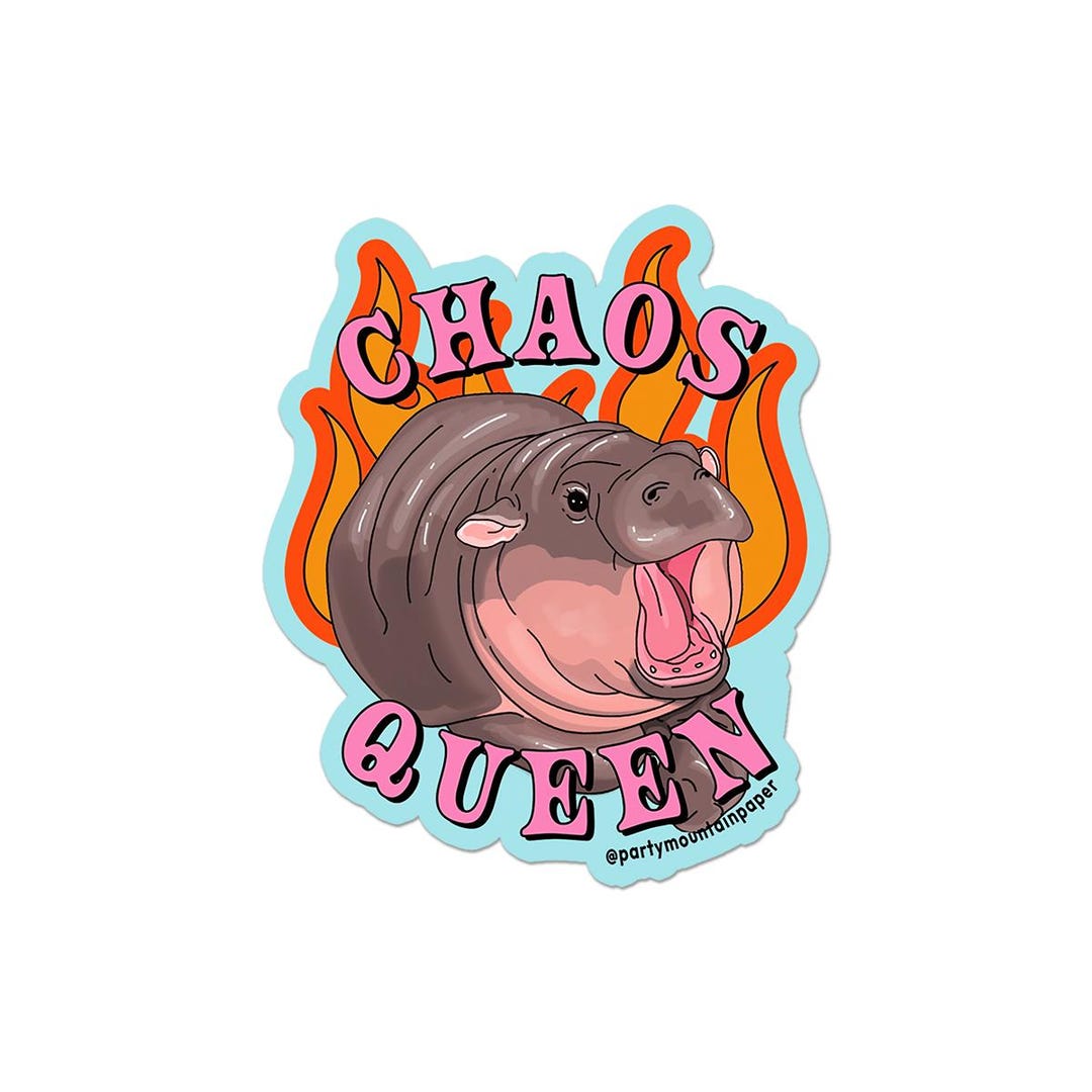 Chaos Queen Hippo Moo Deng Sticker Hippo Sticker Funny Animal With ...