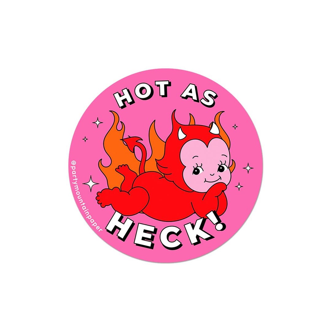 Hot as Heck! Sticker | Retro Devil Baby Sticker – Cute Cartoon Fire Illustration for Laptops ...