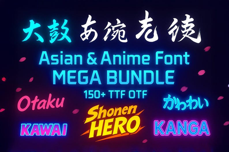 150+ Editable Asian & Anime Fonts | TTF OTF Font Pack for Cricut, Canva ...