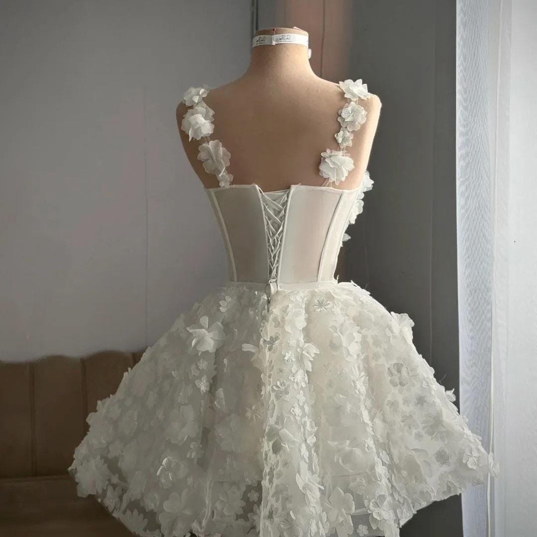 Mini Flower Lace Wedding Dress A Line Corse Second Wedding Dress White ...