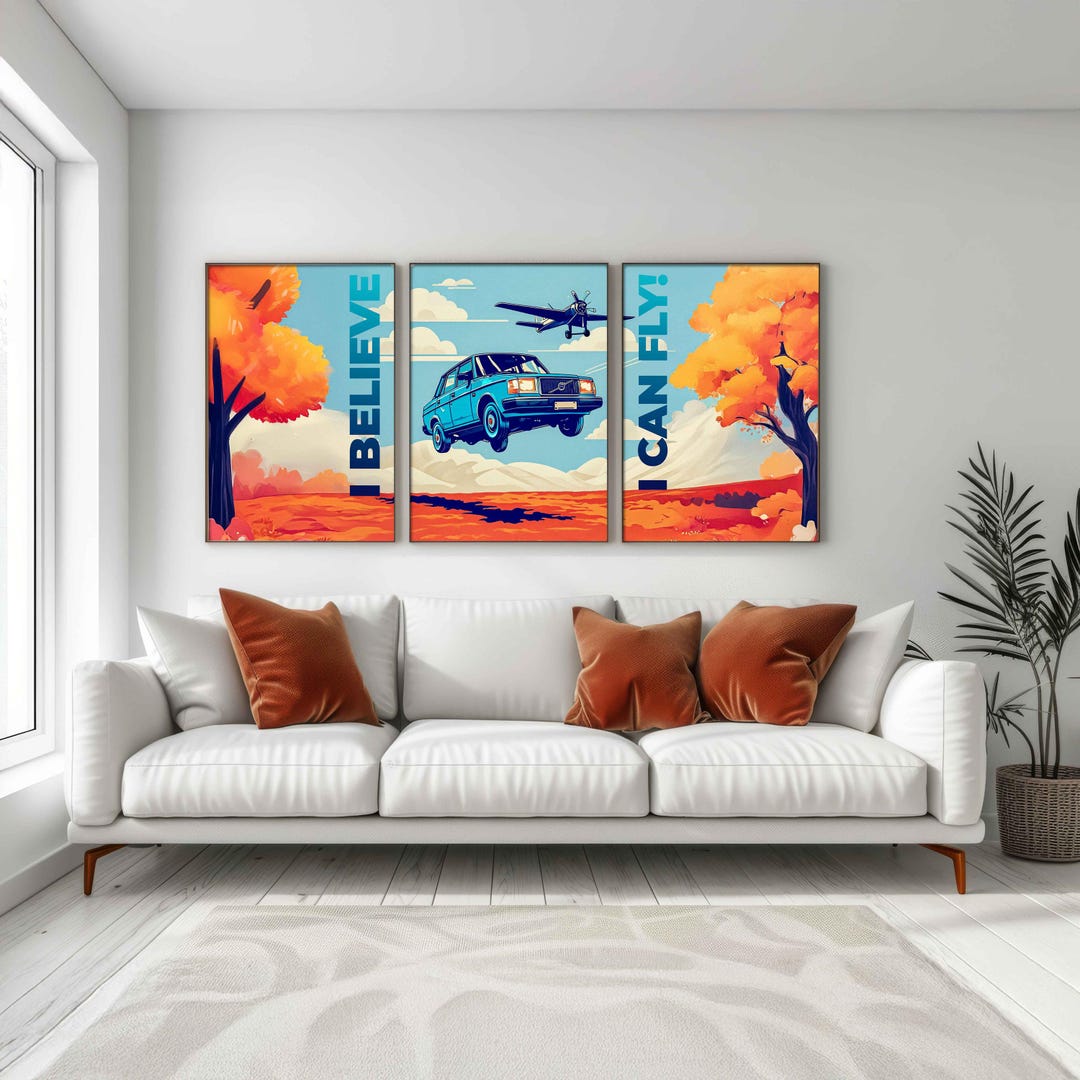 Volvo 740 Turbo Inspired Vintage Car Posters Set – Flying Car Triptych ...