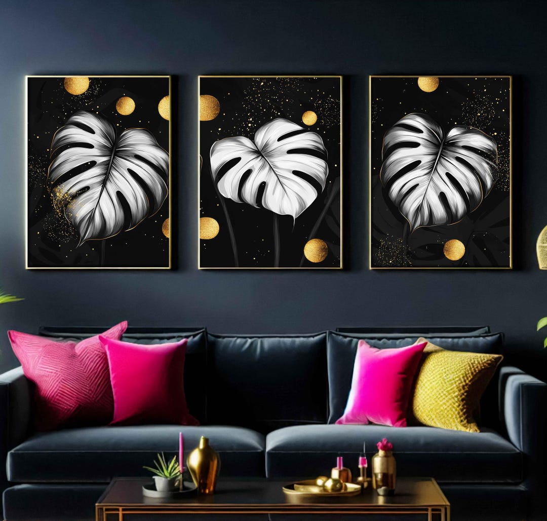 Monstera Leaf Wall Art Set of 3 Botanical Inspired Wall Decor Monstera ...