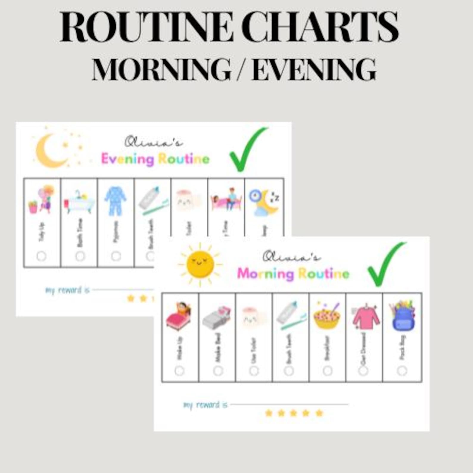 Editable Kids Morning/evening Routine Chart, Daily Routine Chart, Daily ...