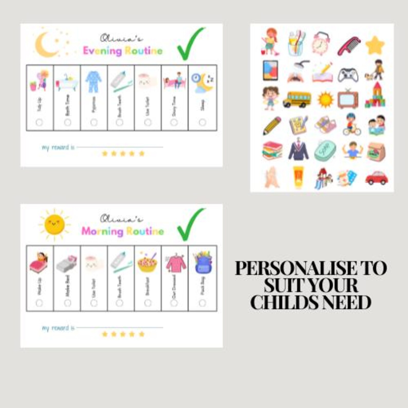 Editable Kids Morning/evening Routine Chart, Daily Routine Chart, Daily ...