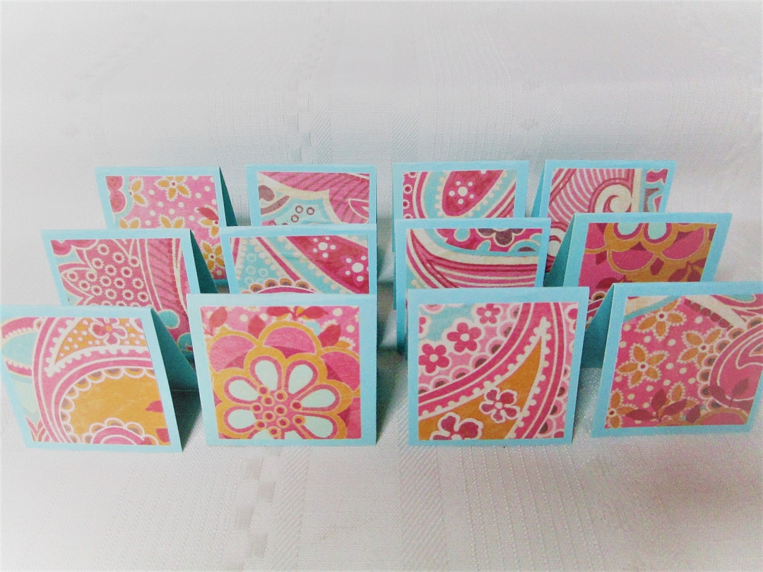 Set of 12 Mini Note Cards, Gift Tags. Paisley Pattern on Blue #9047 - Etsy