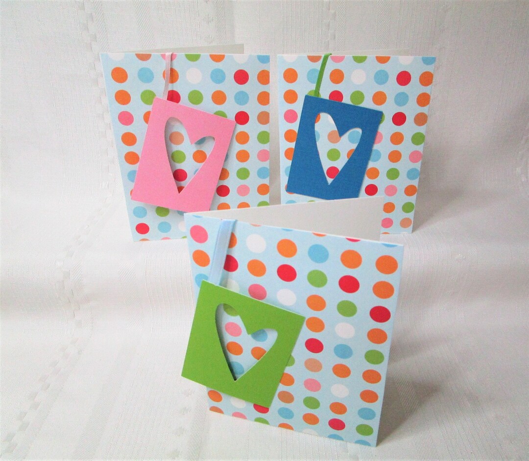 Set of 5 Handmade Cards. Friendship Card. Cut Out Heart With Polka-dots ...