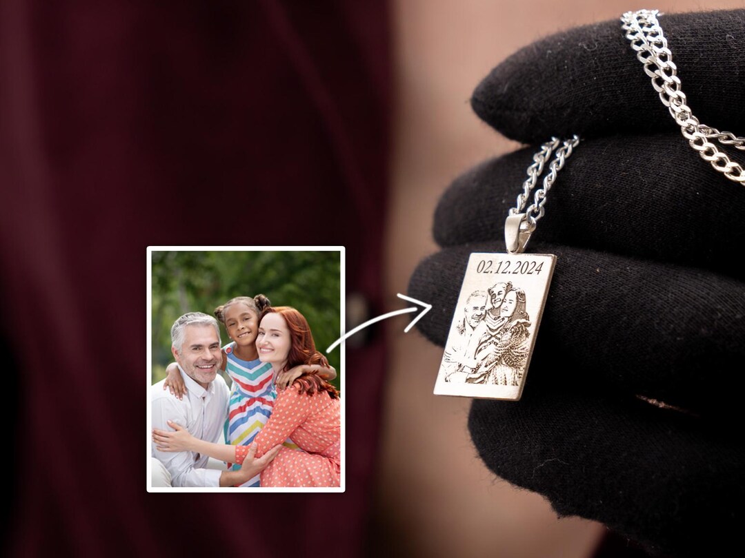 Memorial Photo Necklace for Him, Dad Loss Picture Necklace, Custom ...
