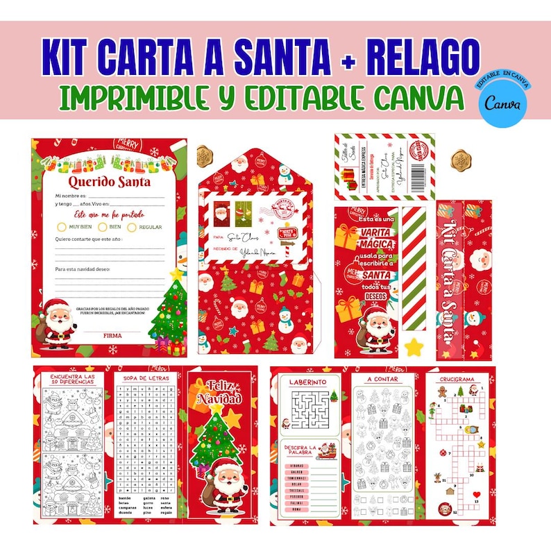 Editable Letter to Santa Kit With Canva | Printable Christmas | Letter ...