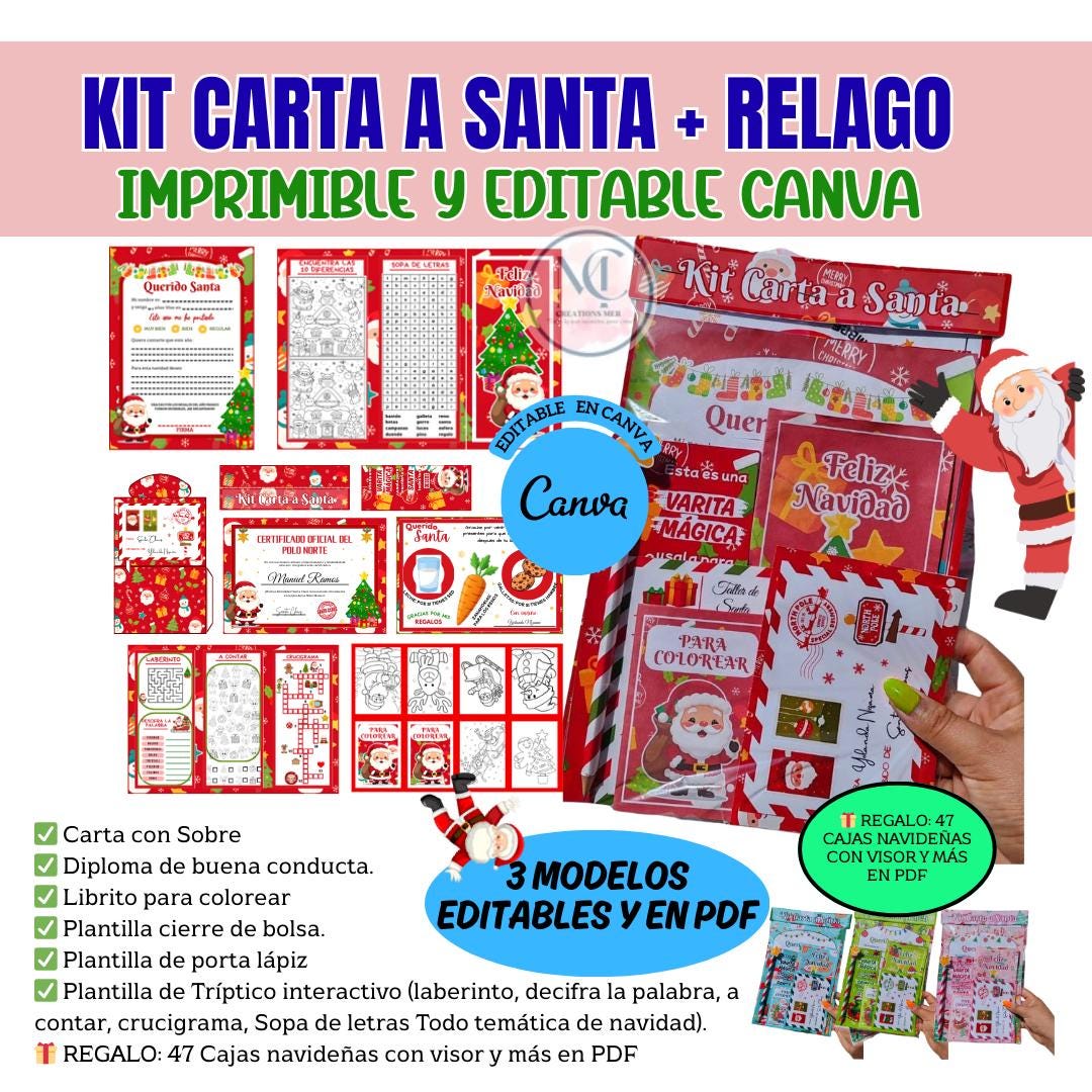 Editable Letter to Santa Kit With Canva | Printable Christmas | Letter ...