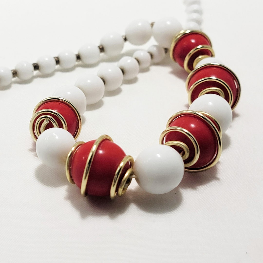 Midcentury Modern Necklace Glass Bead Atomic Highlights Gold Trim ...