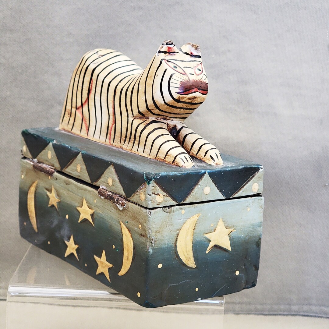Handmade Cat Jewelry Box Trinket Vanity Wood Stars and Moons - Etsy