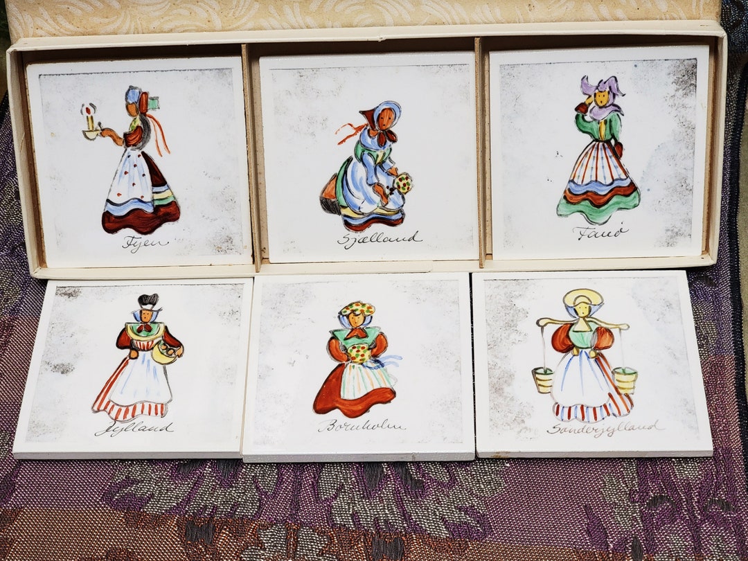 Rustic Decor Ceramic Tile Coaster Set Trivets Hand Painted Denmark ...