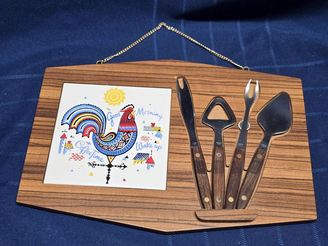 MCM Rooster Cheese Board Set, 1960s Bar Decor Mini Charcutier - Etsy