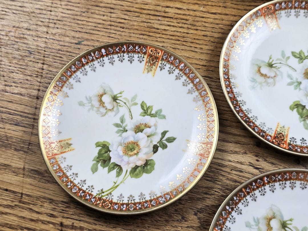 CS Prussia Hand Painted Dessert Plates: Gold Gilt, Gardinia Flowers - Etsy