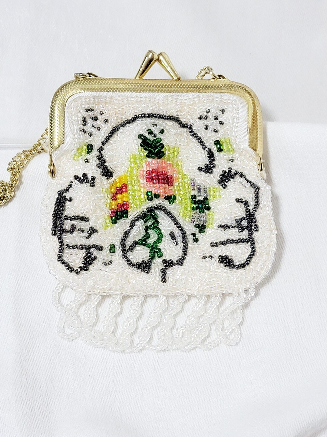 Small Beaded Coin Purse Aurora Borealis Beads Fringe Gold Chain - Etsy