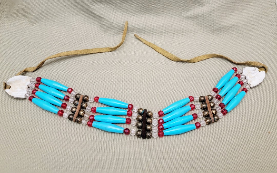 Native American Style Choker Necklace With Leather Ties - Etsy