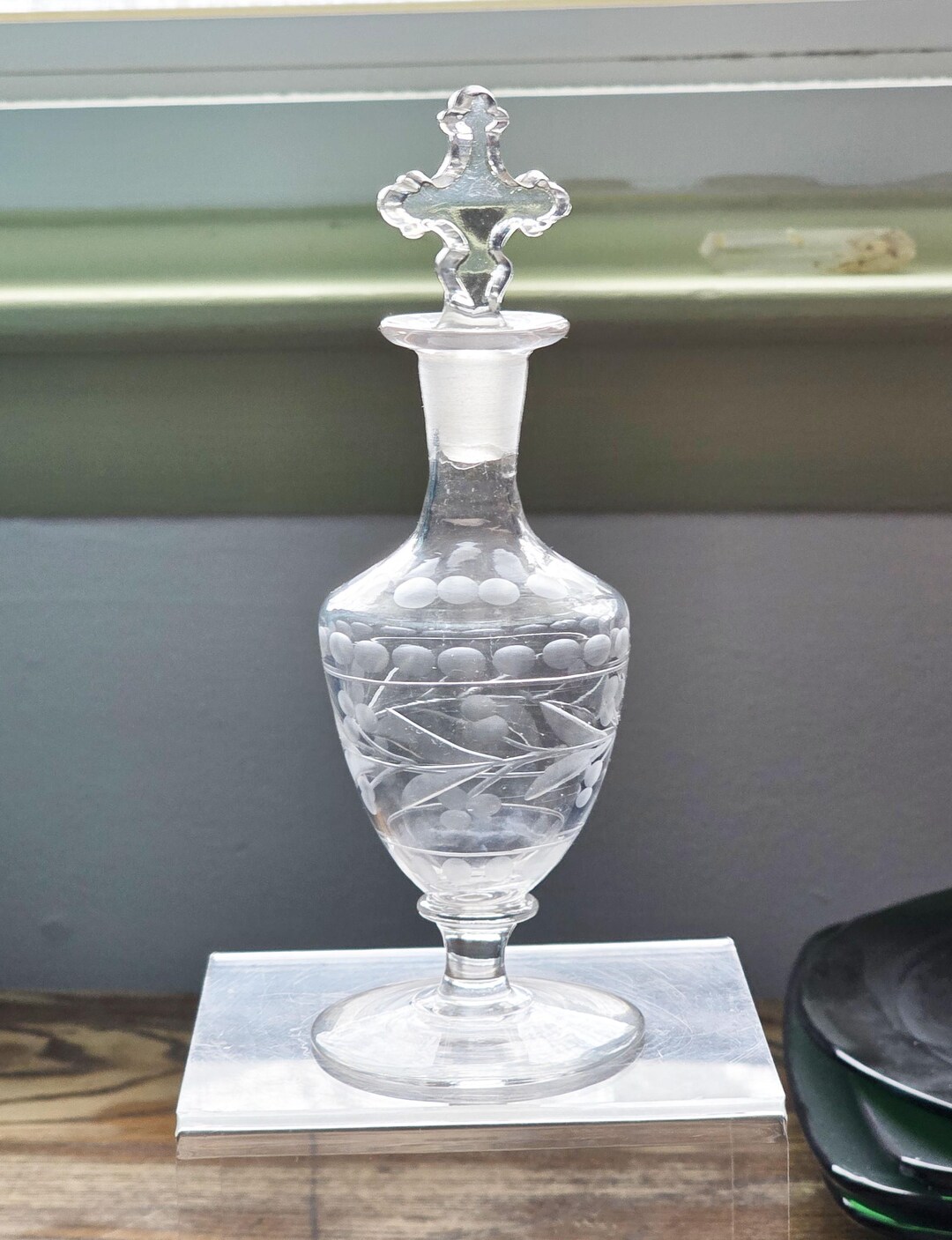 Perfume Bottle Cut Glass Cross Stopper High Quality Glass Blown 1920's ...