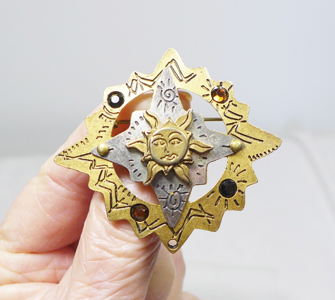 Brooch Pin Cosmic Solar Tribal Silver Gold Metals Newpro 1970's - Etsy