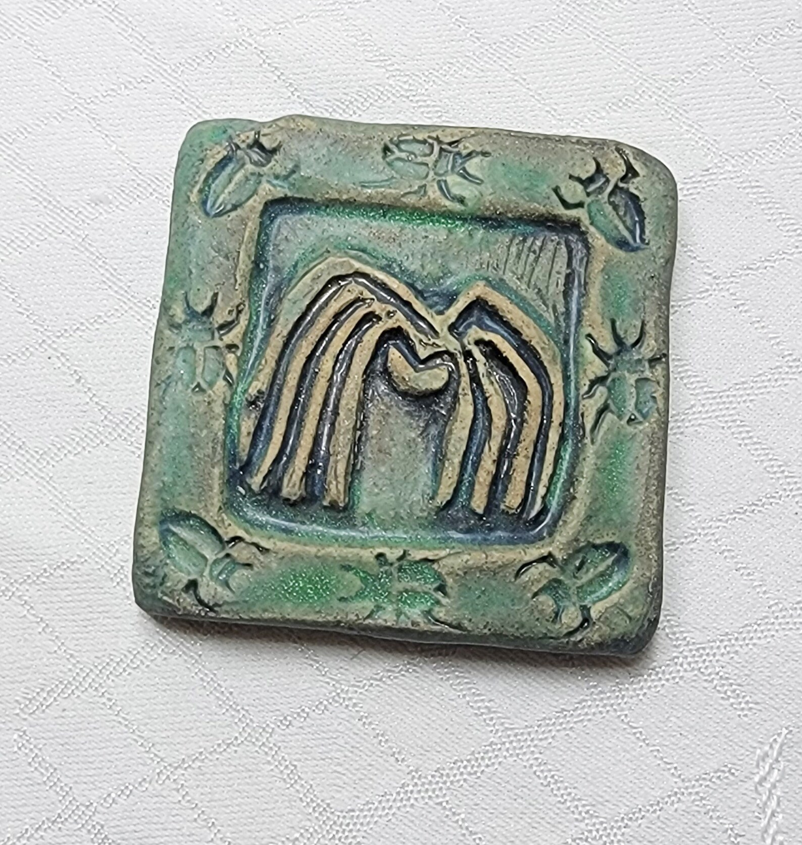 Sara Frank Pottery Spider Tile Green Insects Beetles Small 2 - Etsy