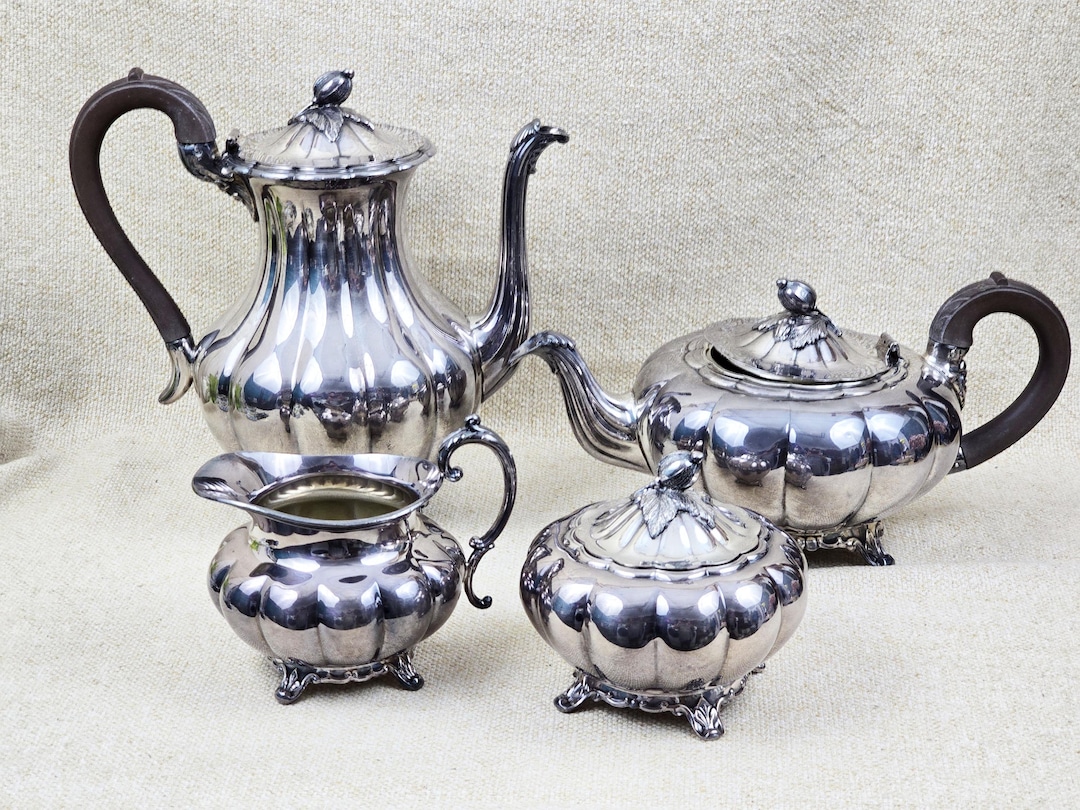 Silverplate Coffee Tea Service Set Melon Community Reproduction 1940's ...