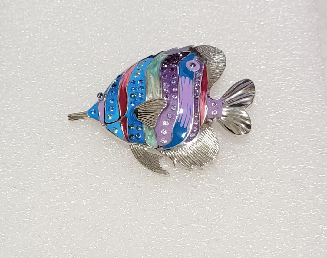 Multicolor Pin Sunfish Brooch Pin Rhinestones Enamel Blue Purple Silver ...