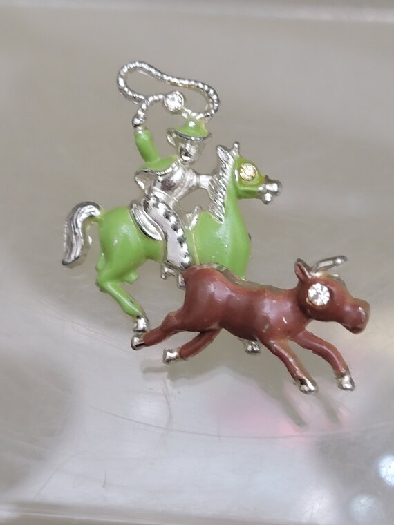Mechanical Cowboy, Horse Roping A Calf Pin Brooch Ver… - Gem