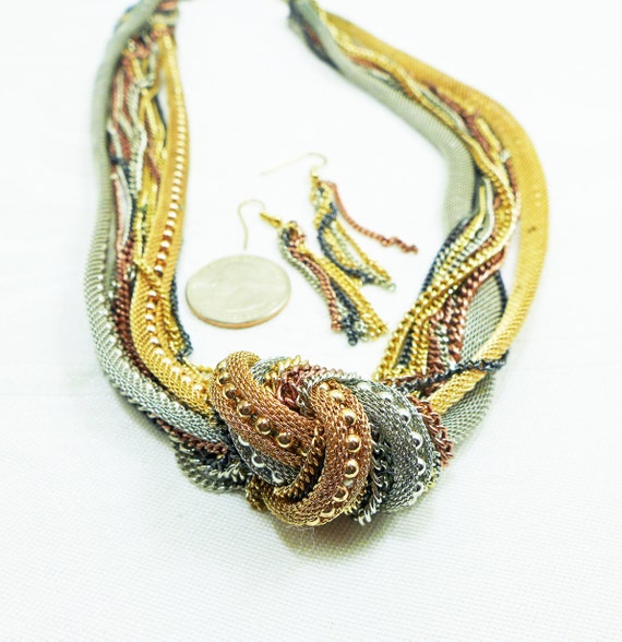 Multi Strand Chain Necklace Earrings Set Chains Gold … - Gem