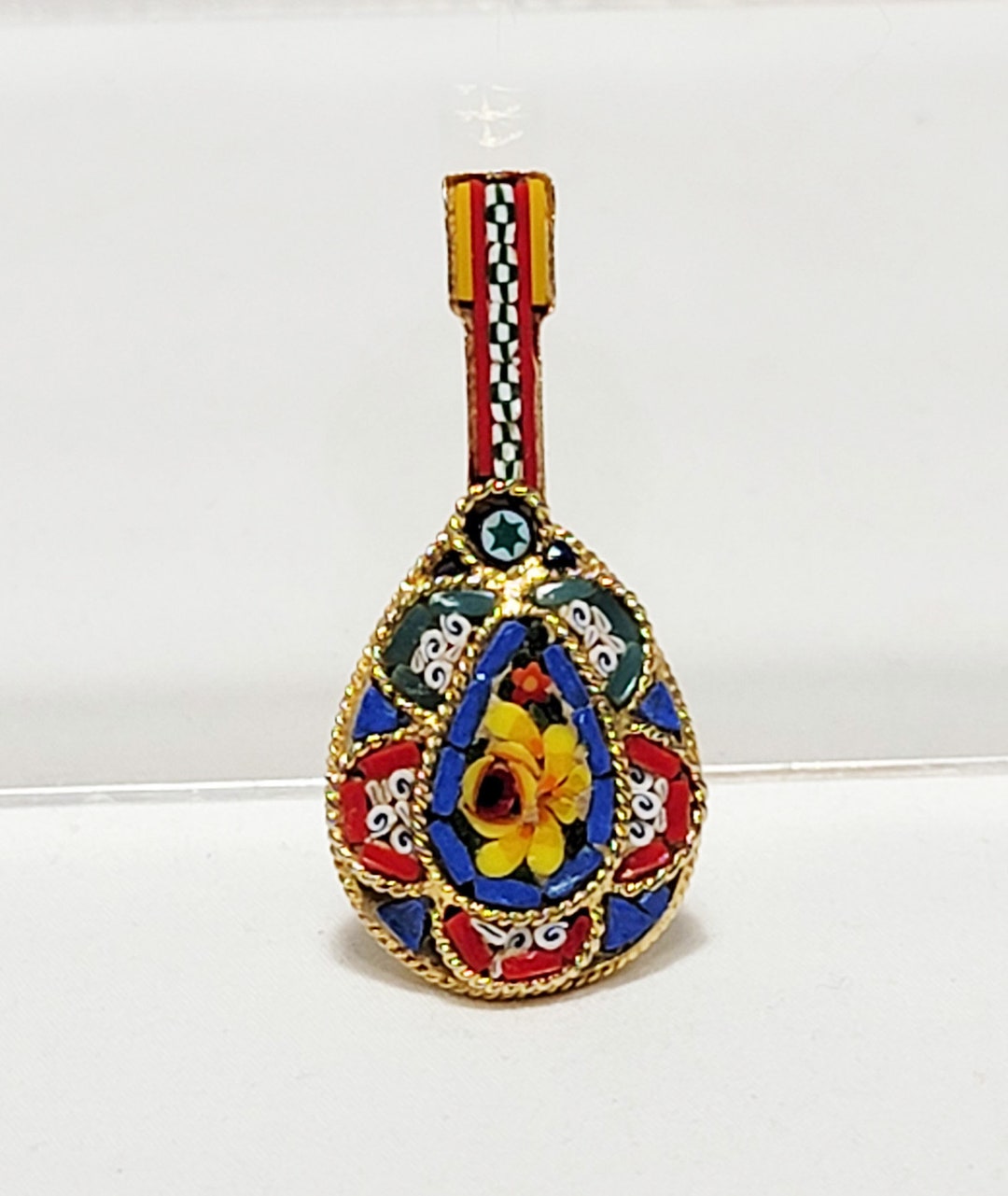 Micro Mosaic Pin Mandolin Musical Instrument Floral Colorful Brass ...