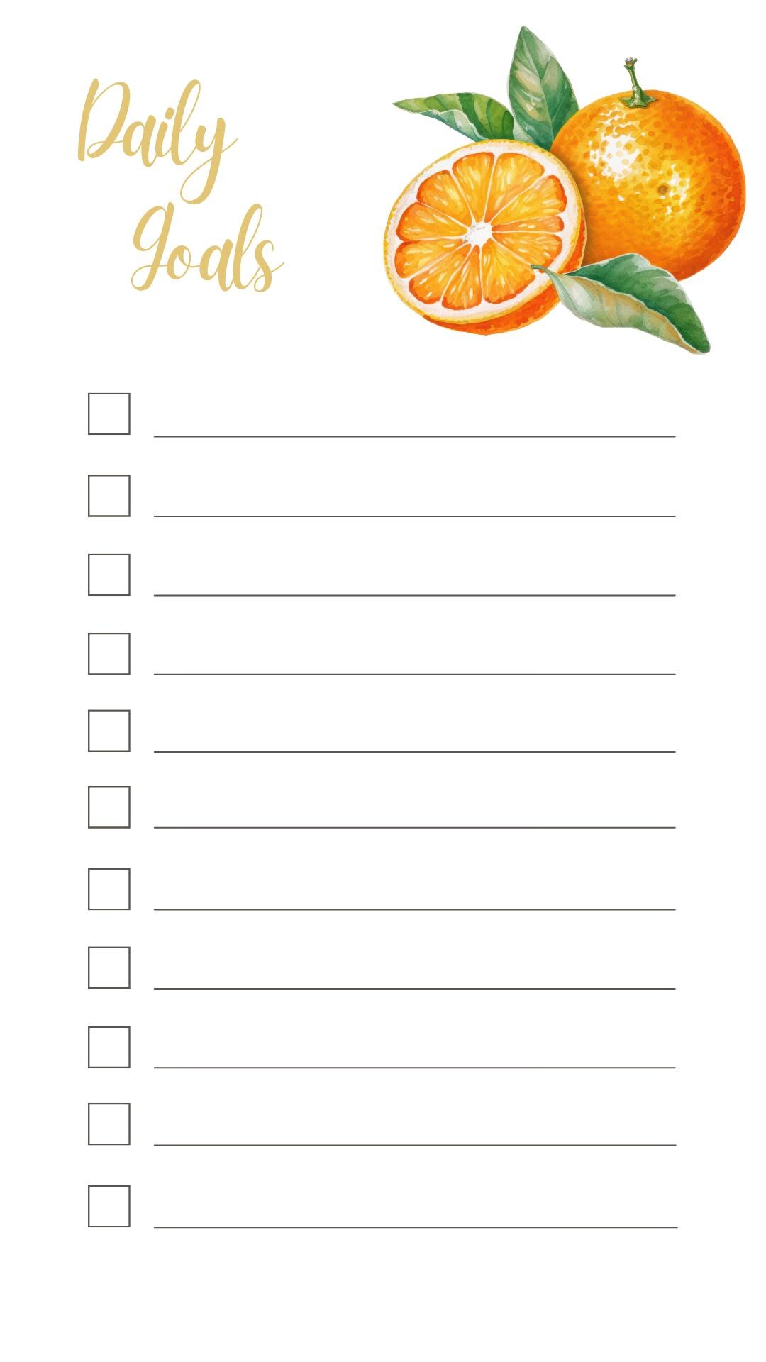 Lista de tareas imprimible de color naranja con objetivos diarios ...