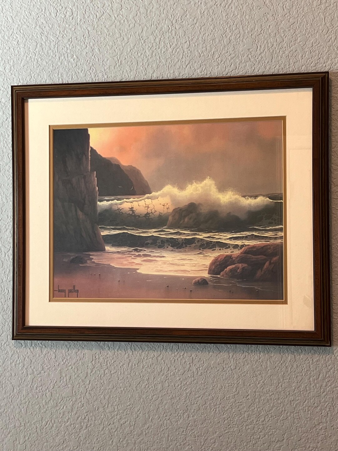 21.5x17.5 Framed Seascape Print, Waves Ocean Beach Wall Decor, Seagulls ...