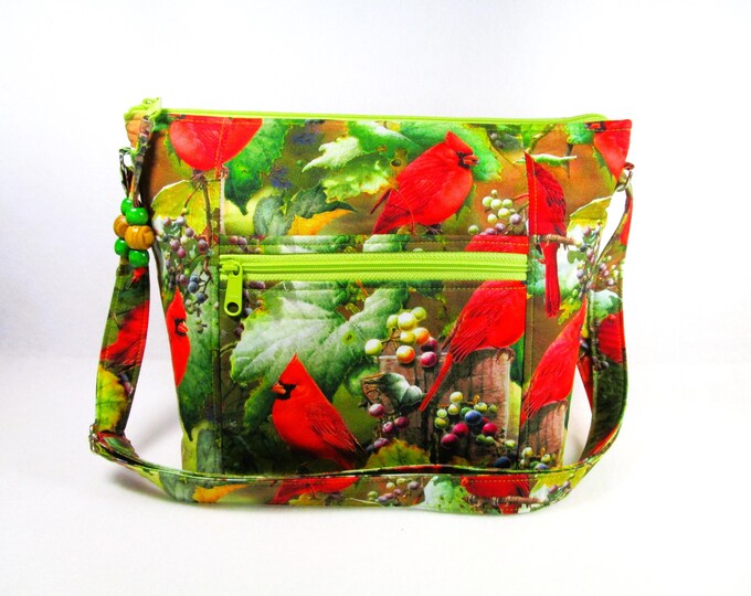 Fast Free Shipping Cardinal Birds Cross Body Large Fabric Purse ...