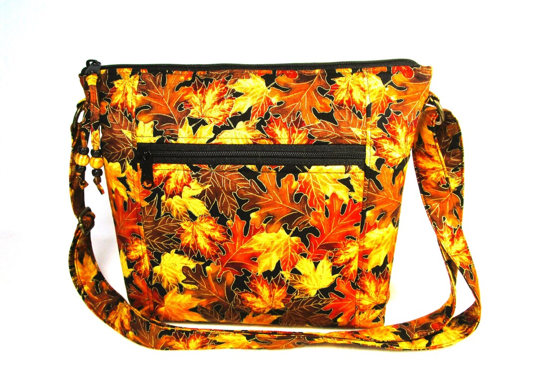 Fall Leaves Fabric Cross Body Jenny Bag / Adjustable Strap 9 Pockets ...