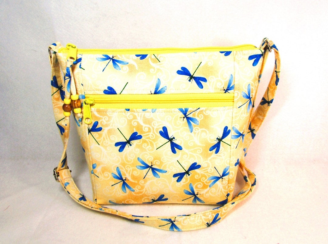 Dragonflies Medium Cross Body Fabric Handbag 9 Storage Pockets Medium ...