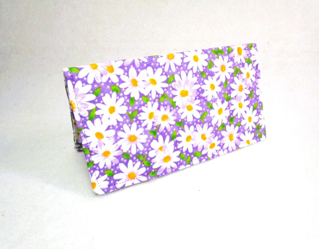Lavender Daisy Fabric Checkbook Cover: Handmade Cotton Protector ...